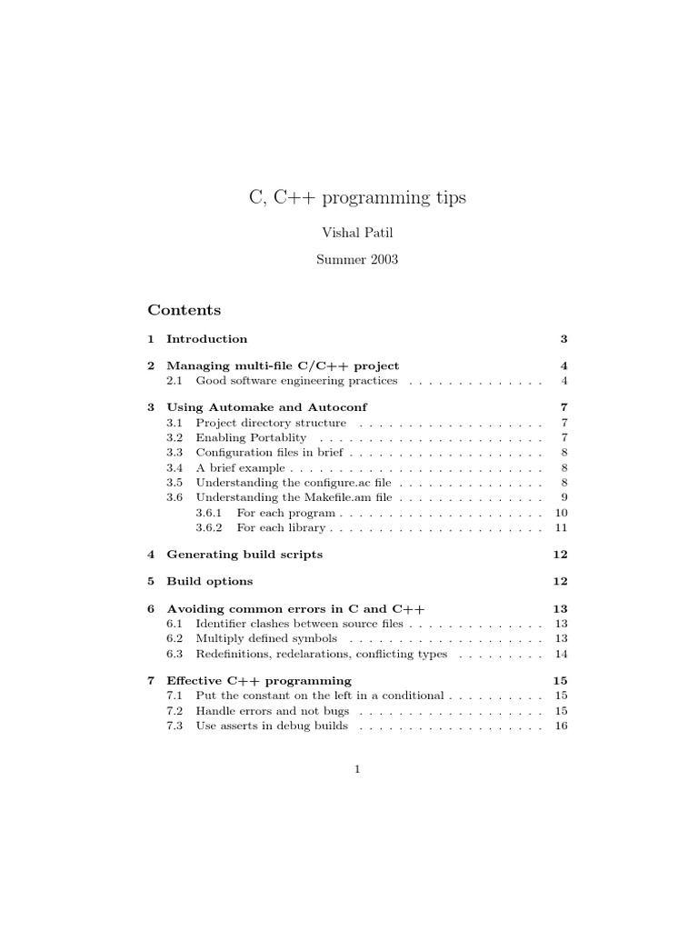 C C Programming Tips Vishal Patil Summer 2003 Pdf C Programming Language Library