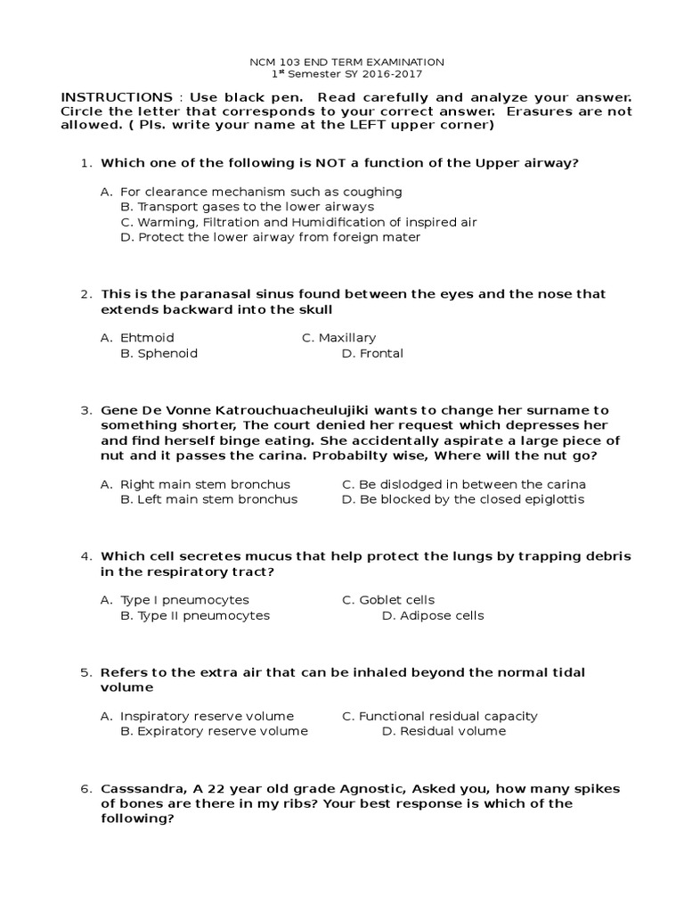 NCM 103 Final Exam | PDF | Chronic Obstructive Pulmonary Disease ...