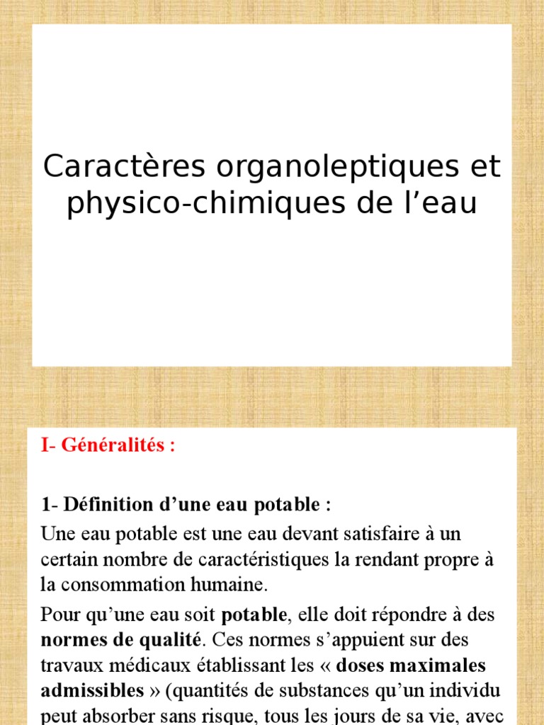 Caractères Organoleptiques Et Physico-Chimiques de L - Eau | PDF ...