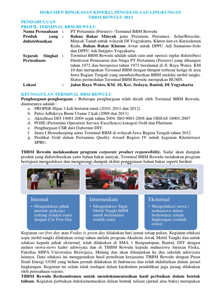 DRKPL 2013 Pertamina TBBM Rewulu PDF | PDF