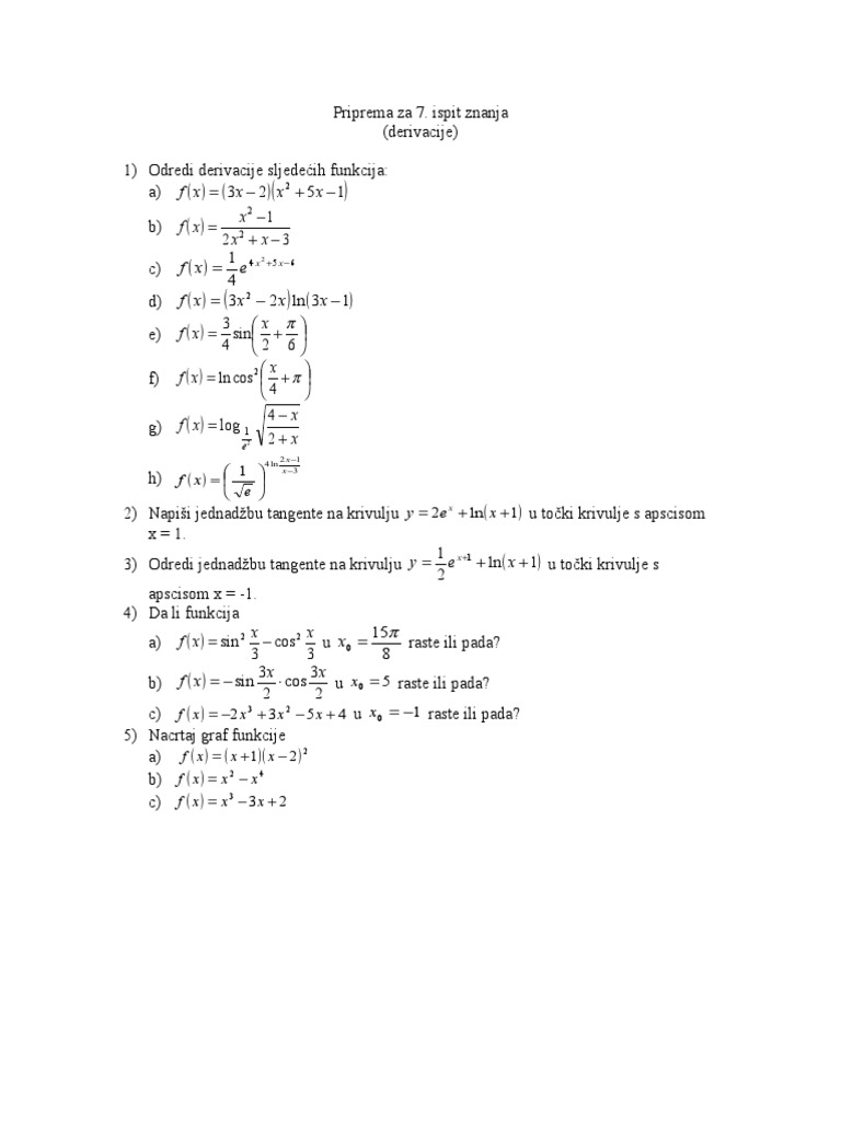 Priprema Za Ispit-Derivacije | PDF