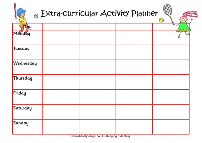 Extra-Curricular Activity Planner: Day Monday | PDF