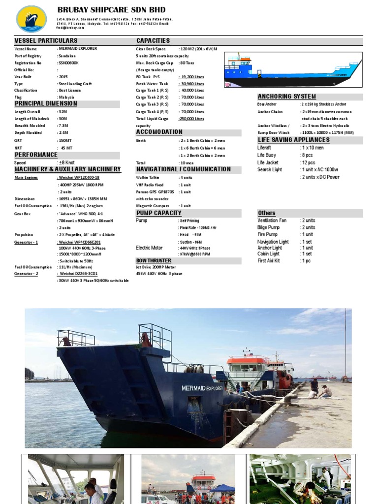 LCT Mermaid Explorer Particulars | PDF | Anchor | Pump