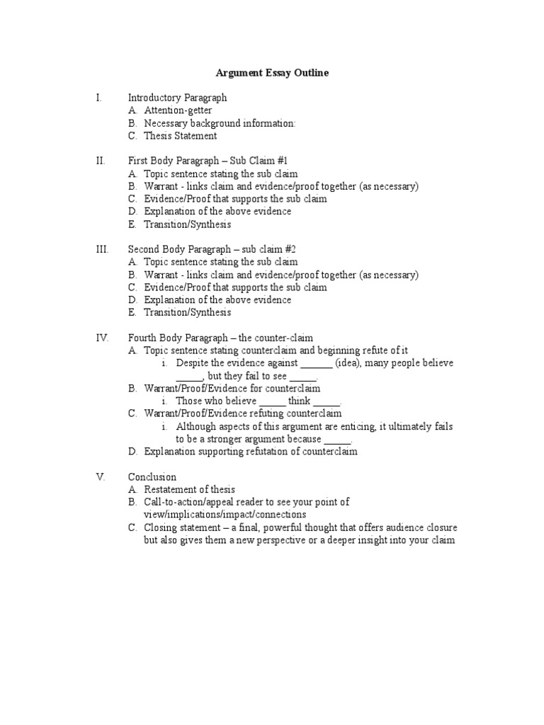 Argumentative Essay Outline With Counterclaim | PDF | Argument | Essays