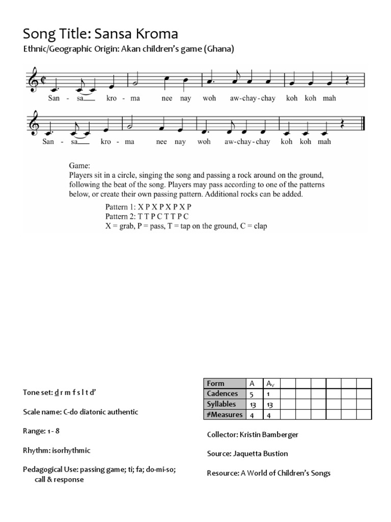 Sansa Kroma: An Akan Children's Game Song from Ghana | PDF