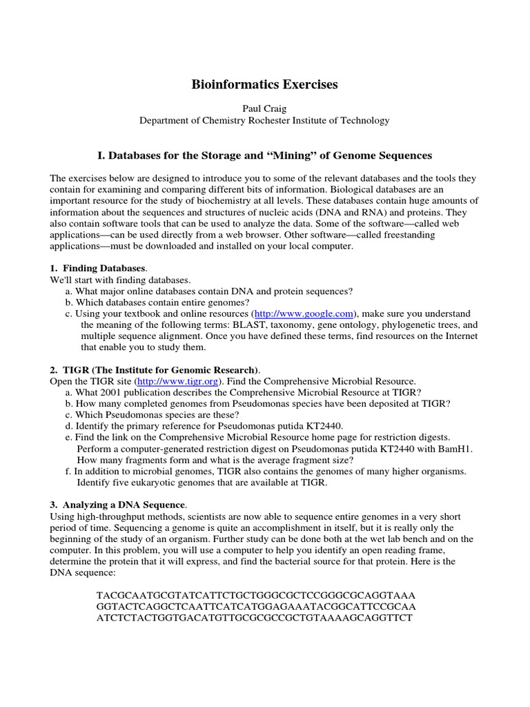 Bioinformatics Exercises Print | PDF | Blast | Open Reading Frame