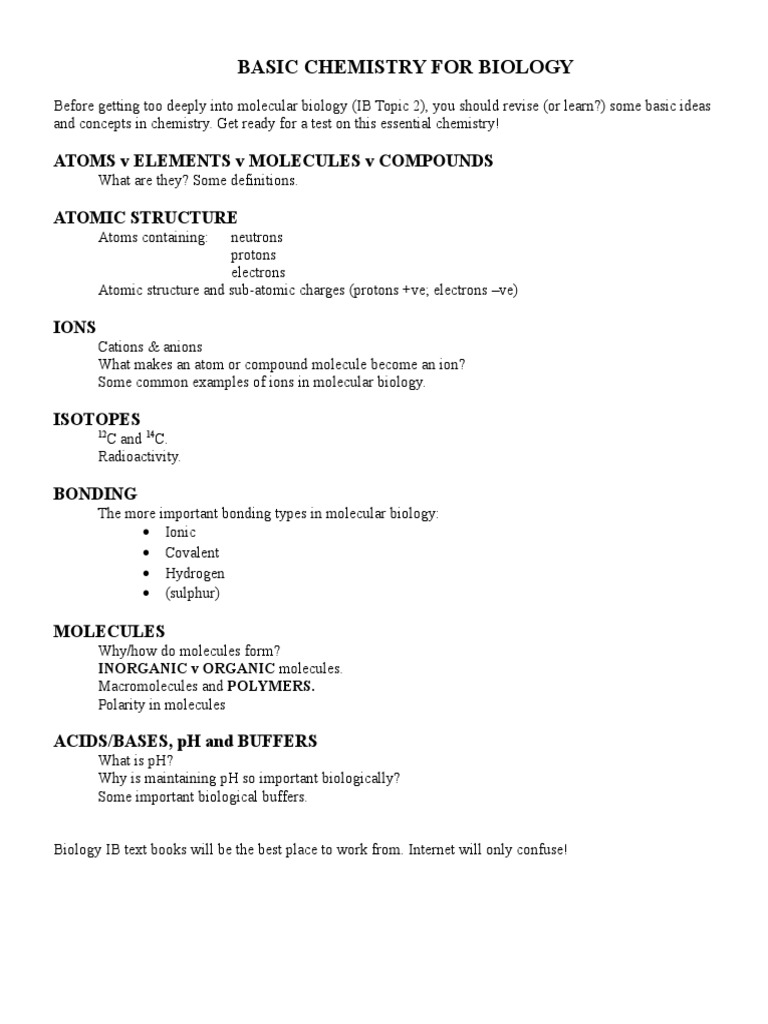 Basic Chemistry For Biology: Atoms V Elements V Molecules V Compounds ...