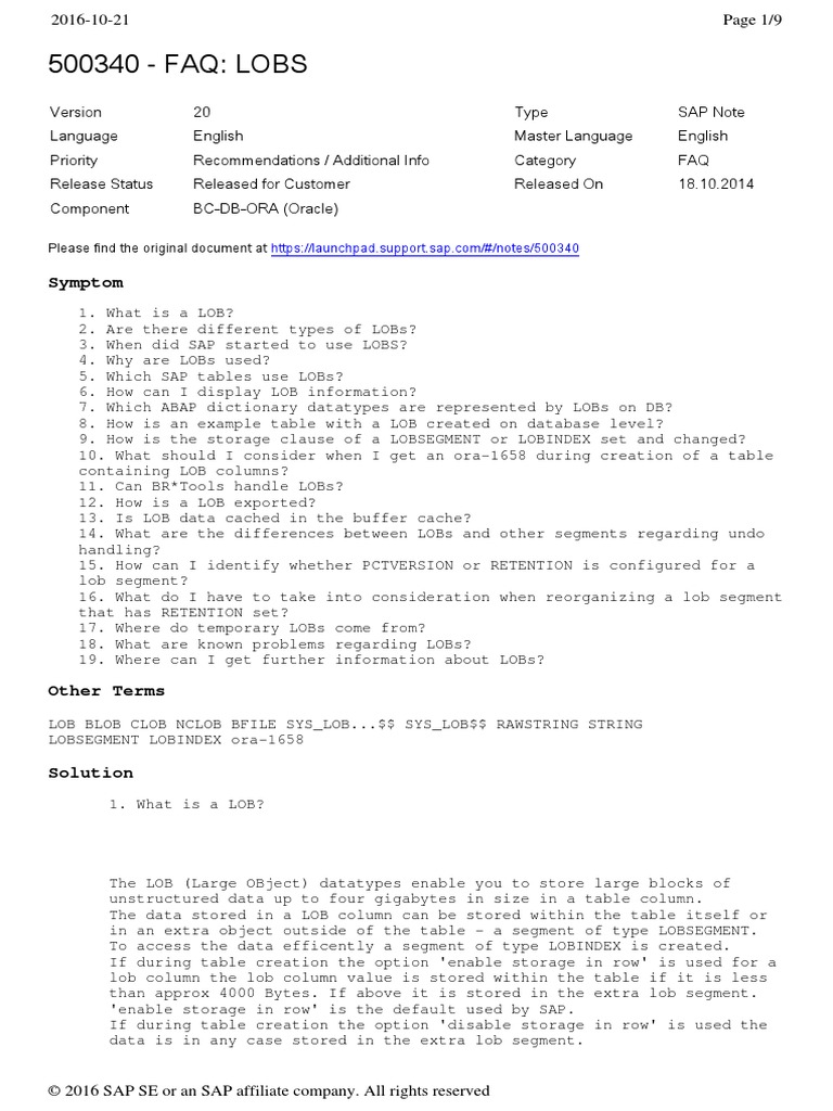 Lob Faq | PDF | Cache (Computing) | Table (Database)