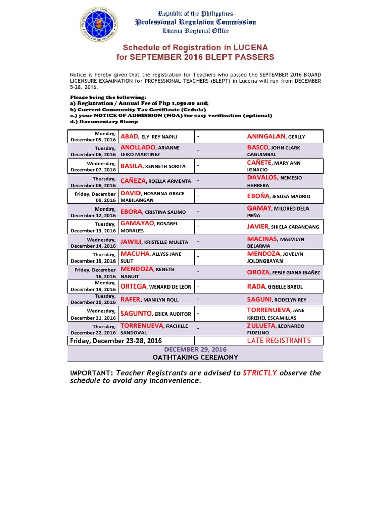 PRC Lucena Schedule of Registration | Download Free PDF | Government ...