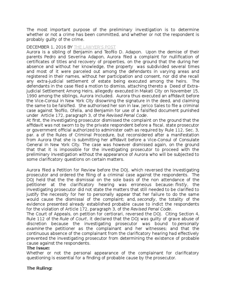 Preliminary investigation.docx | Probable Cause | Prosecutor