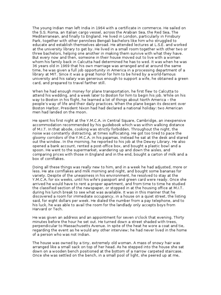 Jhumpa Lahiri - The Third and Final Continent (Summary) | PDF