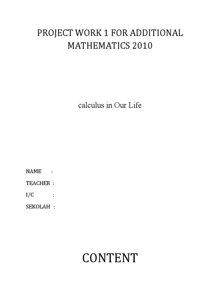 Additional Mathematic Project Work 1/2010 | PDF | Calculus | Mathematics