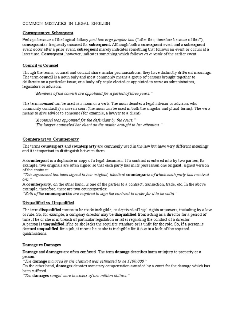 Common Mistakes in Legal English | PDF | Power Of Attorney | Lease