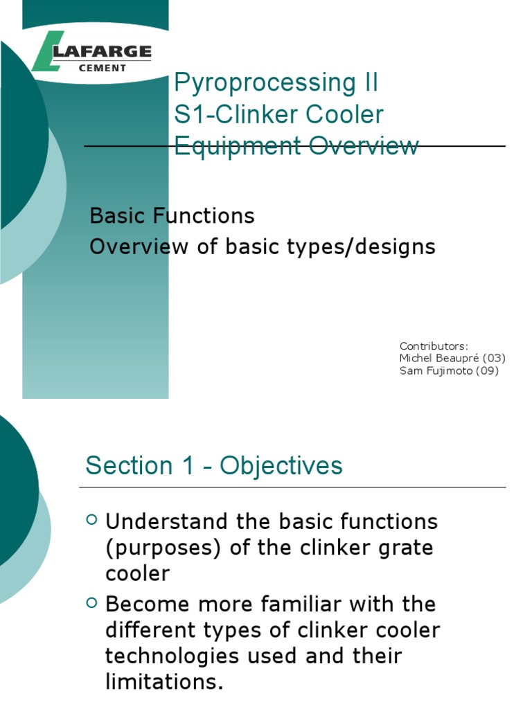 Pyroprocessing II S1-Clinker Cooler Equipment Overview: Basic Functions Overview of Basic Types ...