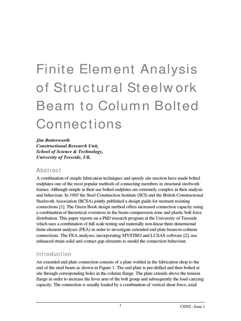 FEA of Beam-Column Bolted Connections | PDF