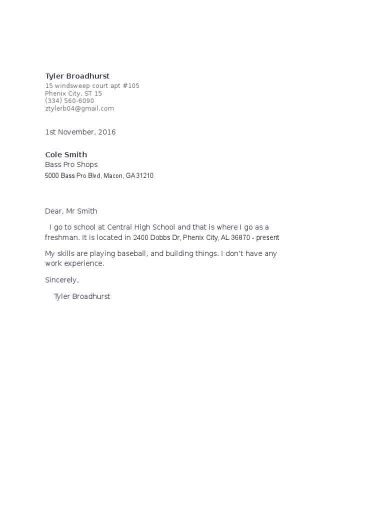 Tyler Broadhurst's Job Application Letter | PDF