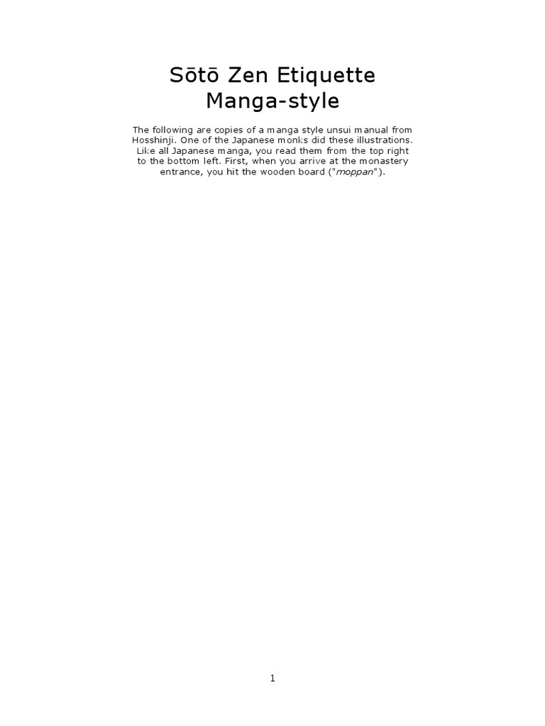 Soto Zen Etiquette Manga Style ANTAIJI | PDF | Monk | Zen