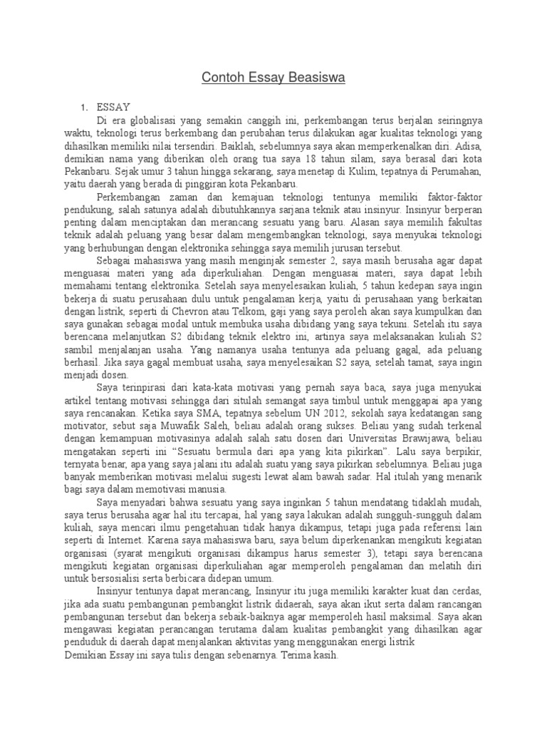 Contoh Essay Beasiswa | PDF