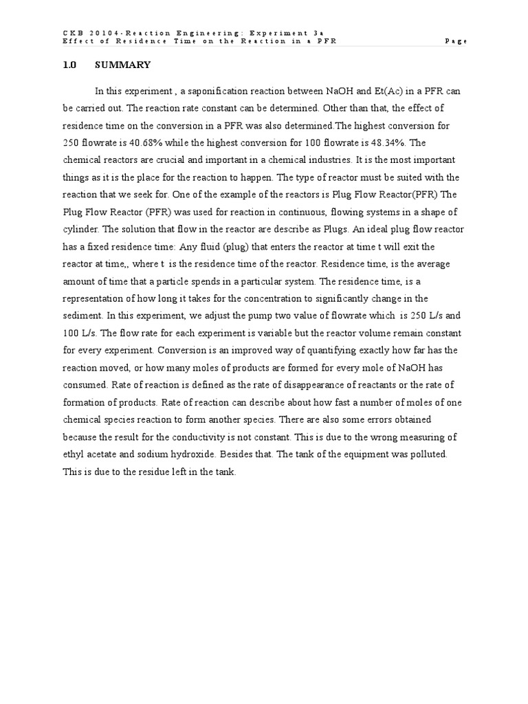 CKB 20104 Reaction Engineering UniKL MICET Experiment 3a: Effect of ...