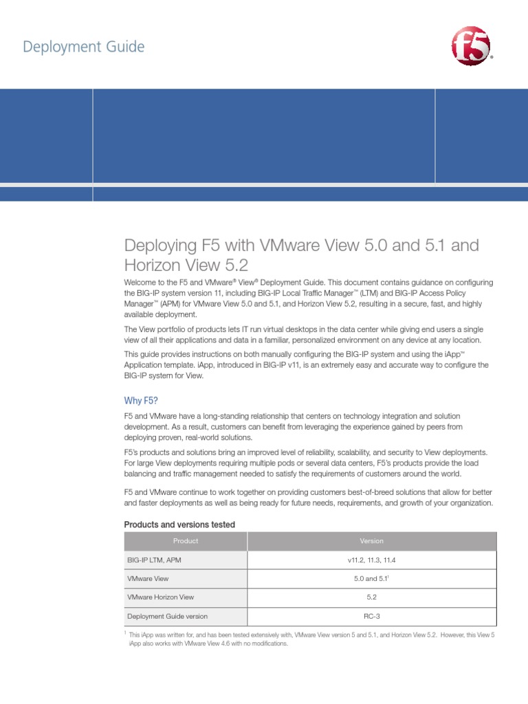 Deploying F5 With VMware View and Horizon View | PDF | Transport Layer ...