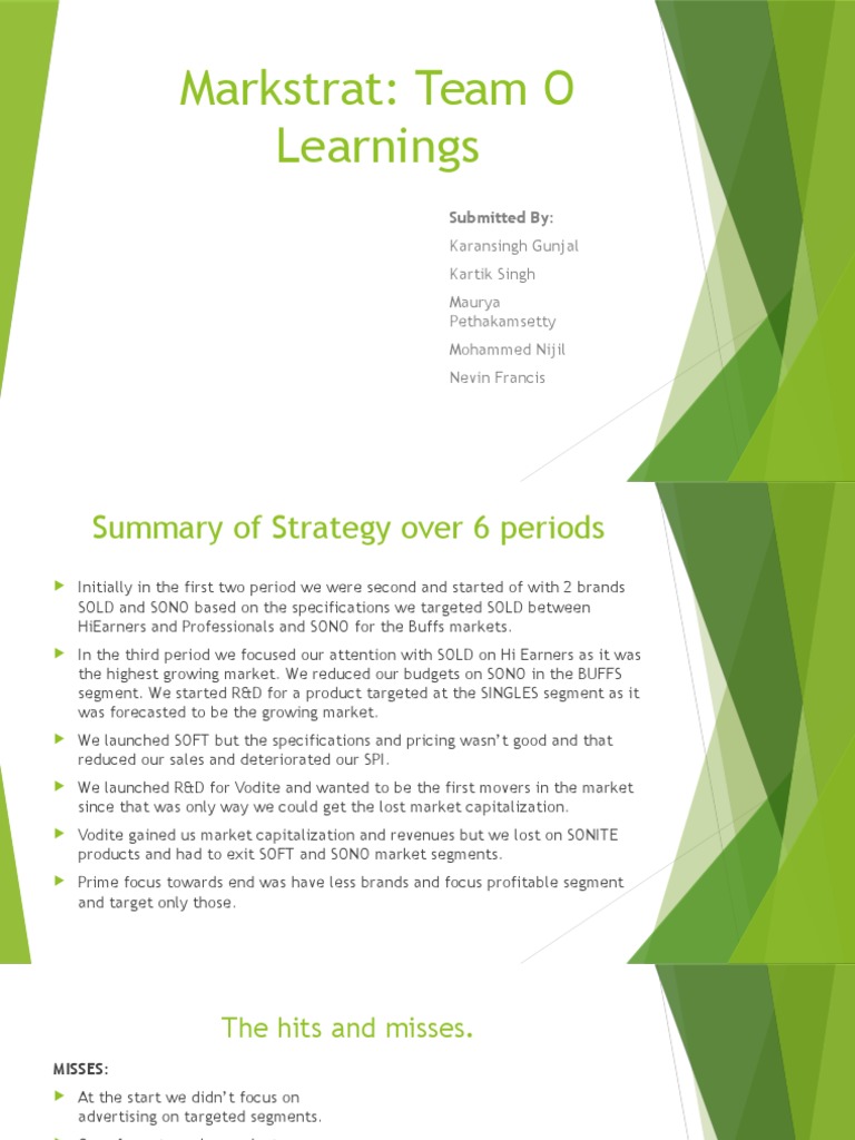Markstrat: Team O Learnings: Submitted by | PDF