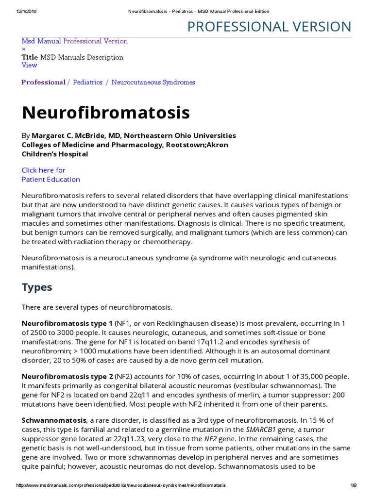 Neurofibromatosis Pediatrics Msd Manual Professional Edition