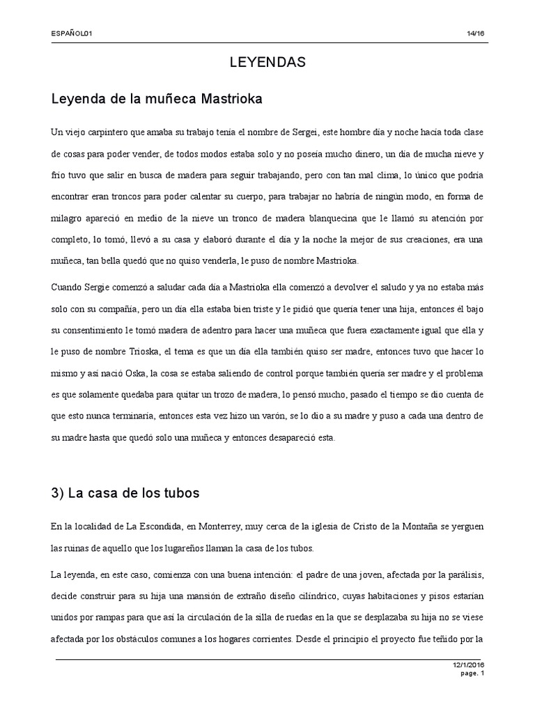 Proyecto Mitos y Leyendas WORD | PDF