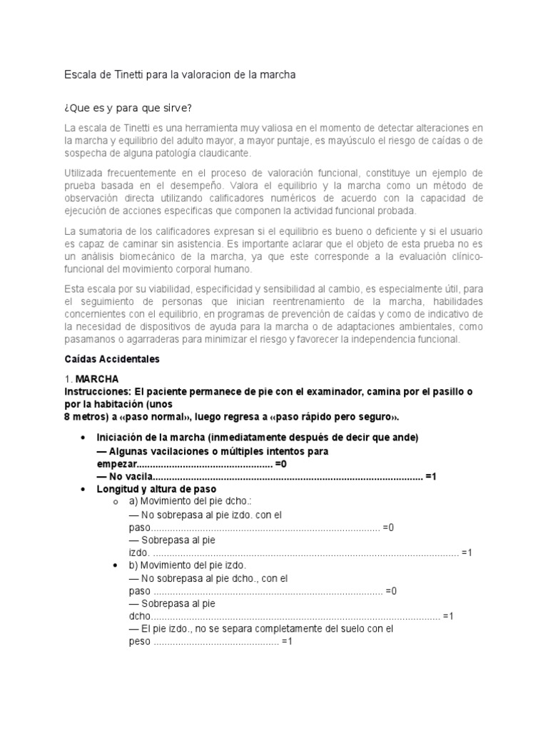 Escala de Tinetti para la Marcha y Equilibrio | PDF | Pie | Adultos