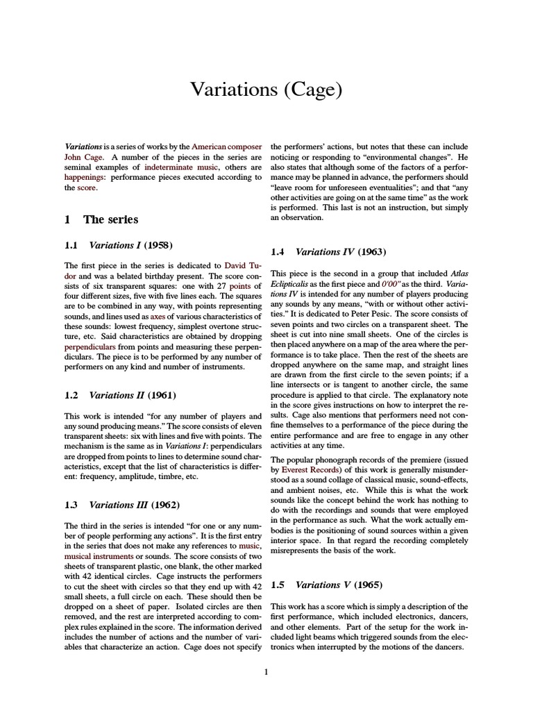 Variations (Cage) | PDF | Nature | Leisure