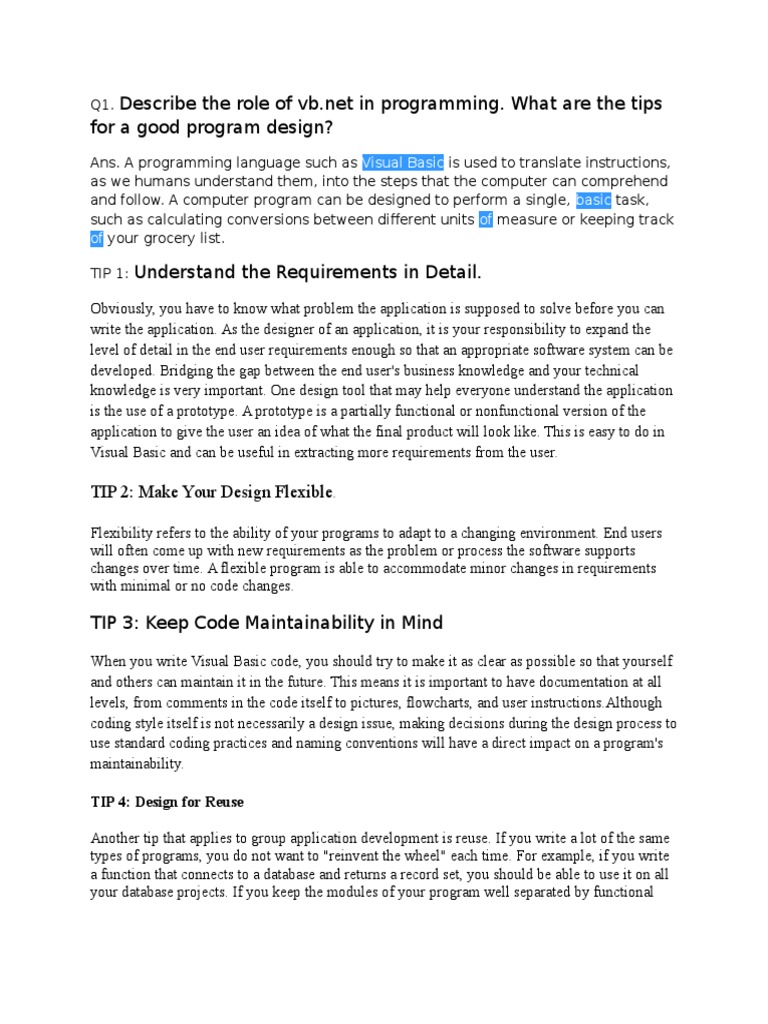 For A Good Program Design?: Visual Basic Basic of of | PDF