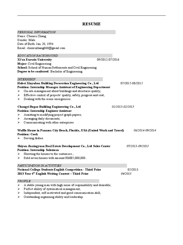 Resume: Personal Information | PDF