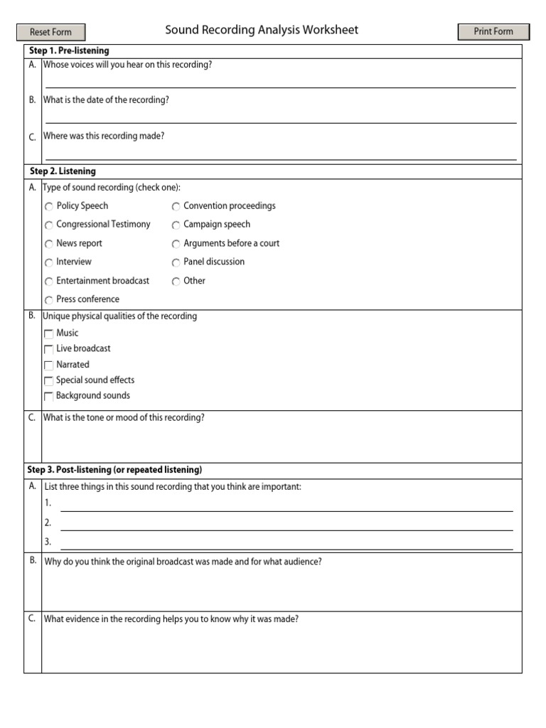 Sound Recording Analysis Worksheet 1 | PDF | Sound Recording And ...
