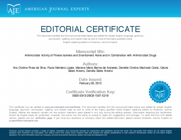 Editorial Certificate: Manuscript Title | PDF