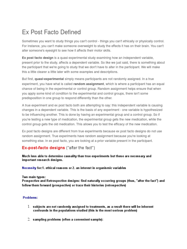 Ex Post Facto Research | PDF | Confounding | Experiment