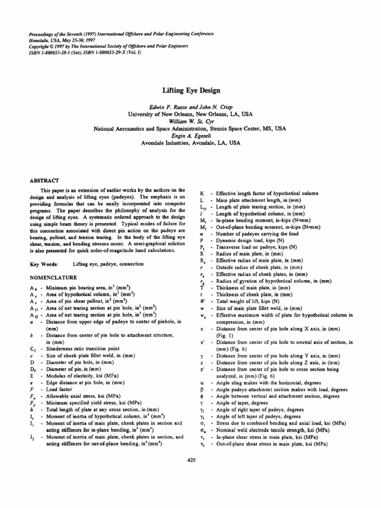 Lifting Eye Design | PDF | Bending | Column