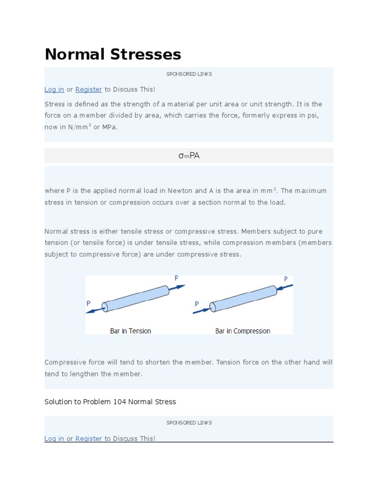 Normal Stresses | PDF | Stress (Mechanics) | Rivet