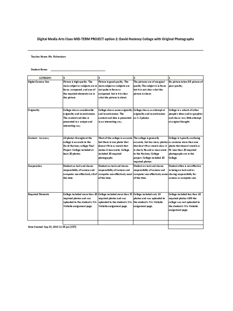 mid-term hockney collage project rubric 2 | Photograph | Collage