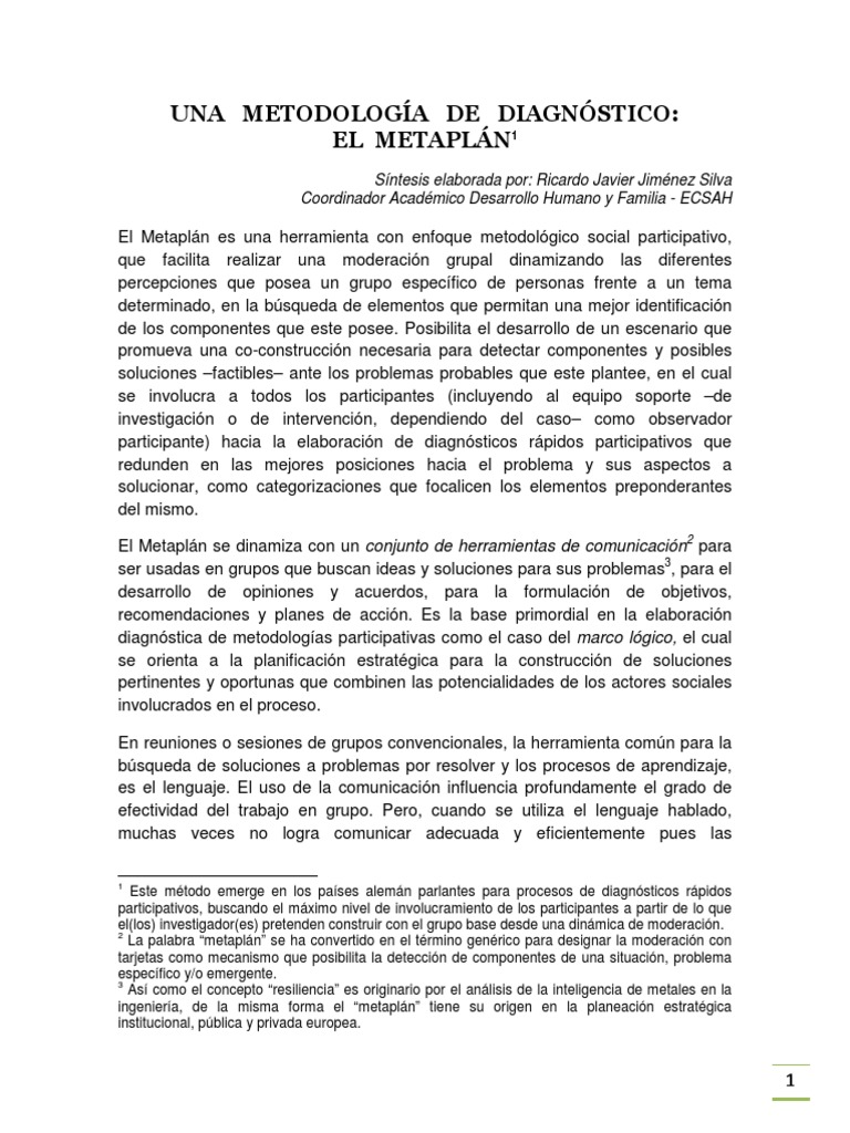 Metaplán: Metodología de Diagnóstico Participativo | PDF | Palabra ...
