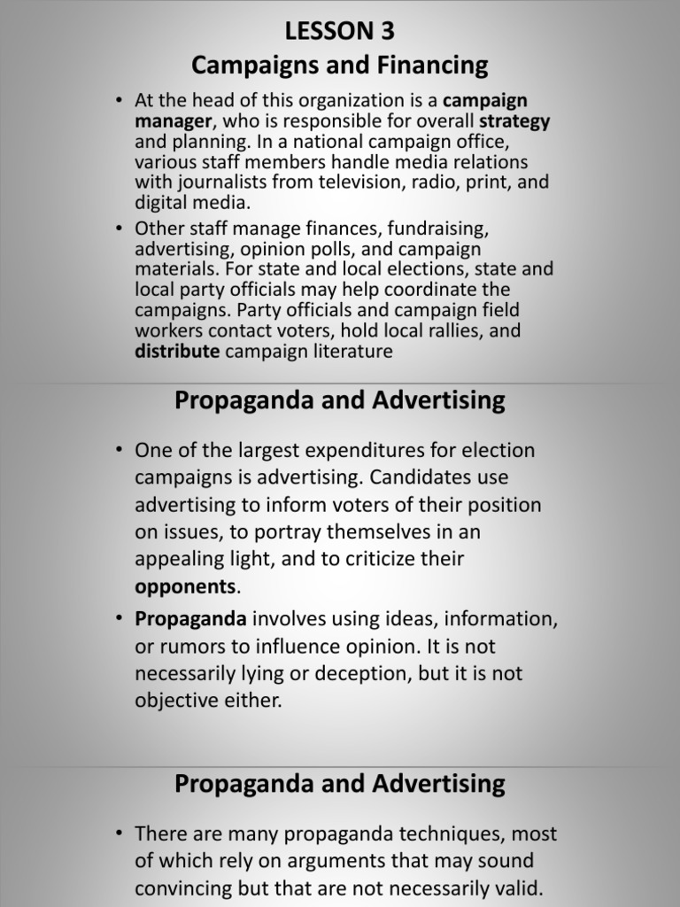 Chapter 18 Lesson 3 | PDF | Campaign Finance In The United States ...