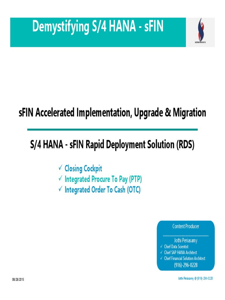 Demystifying S/4 HANA - sFIN: sFIN Accelerated Implementation, Upgrade & Migration | PDF