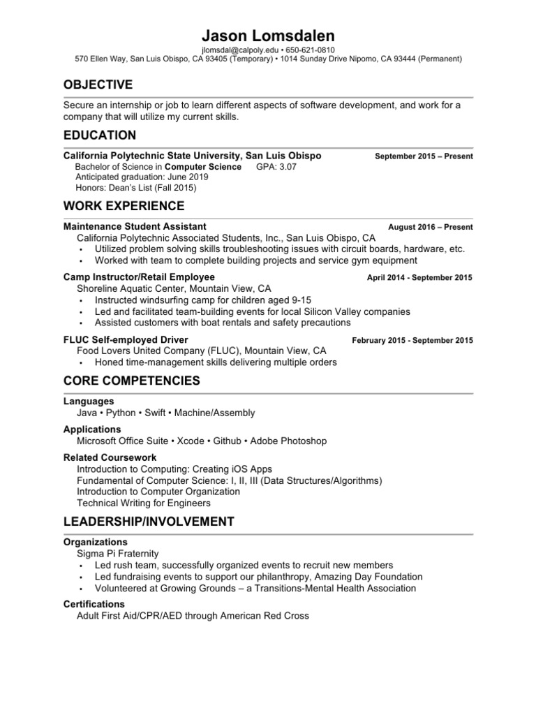 Software Development Internship Resume | PDF