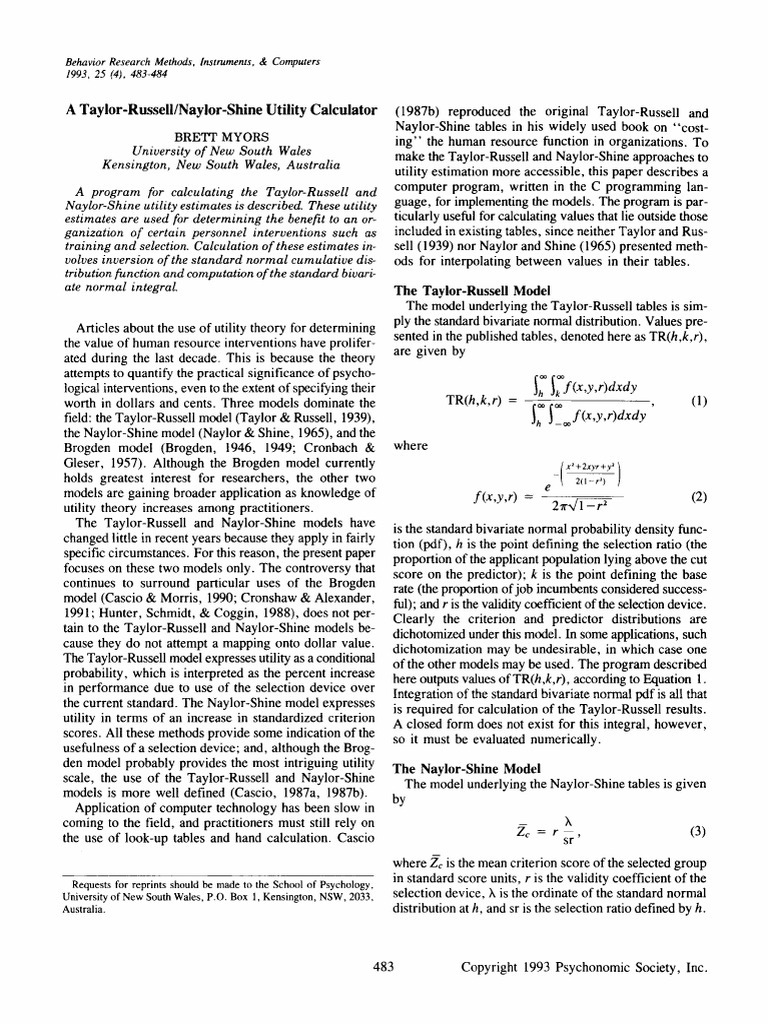 Calculatrice D'utilité Taylor-Russell Naylor-Shine | PDF | Normal ...