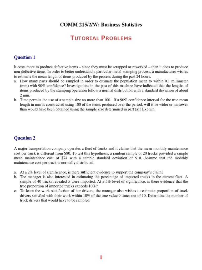 COMM 215 Tutorial Problems For Final Exam | PDF | Regression Analysis | Confidence Interval