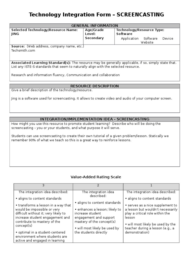 Technology Integration Template-Screencasting | PDF | Science And Technology | Computing
