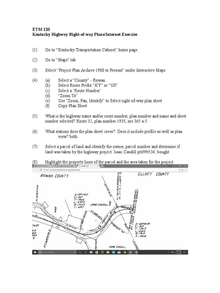 ETM 120 Kentucky Highway Right-Of-Way Plans/Internet Exercise | PDF