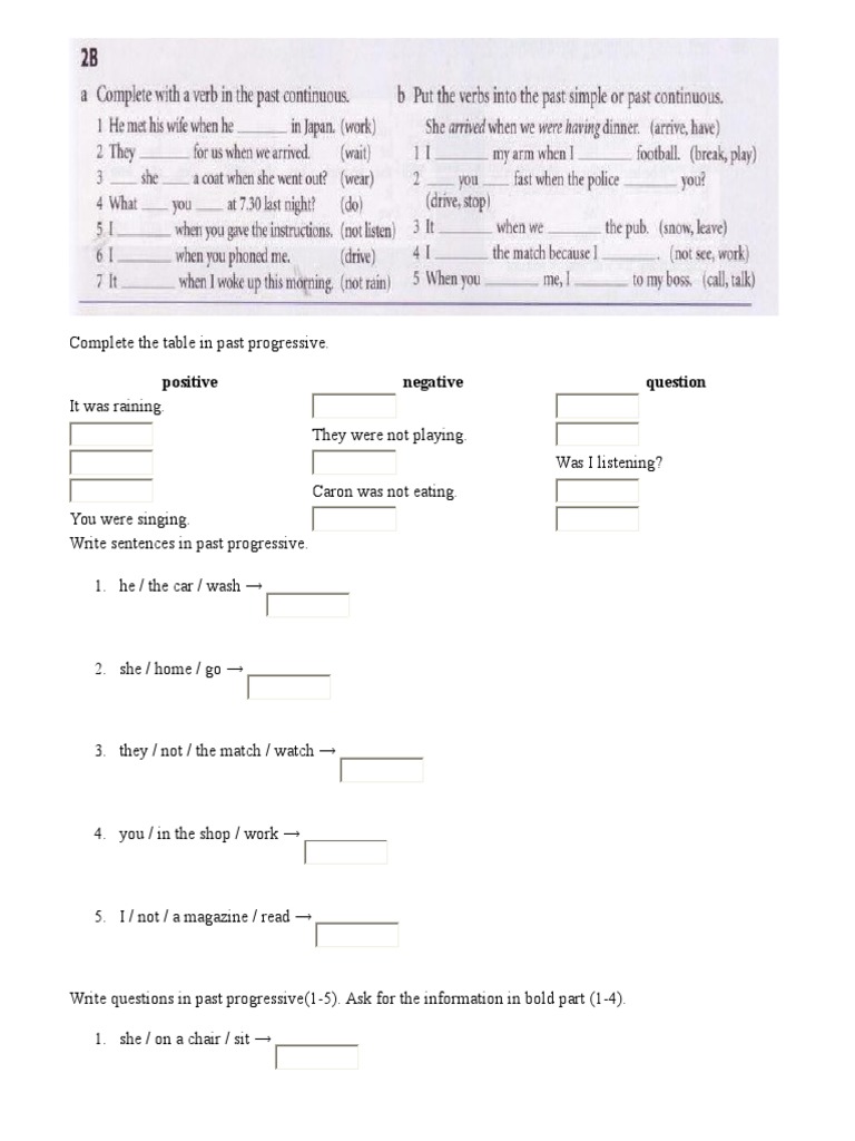 Complete The Table in Past Progressive | PDF | Foreign Language Studies