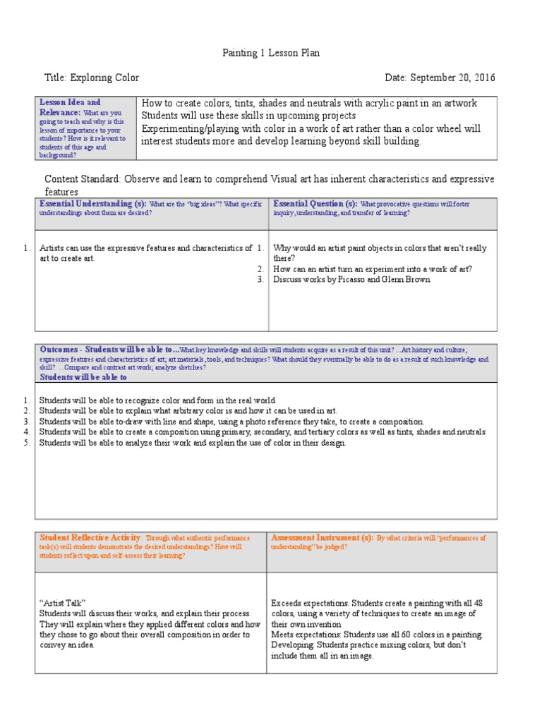 Color Wheel Lesson Plan | PDF | Paintings | Composition (Visual Arts)