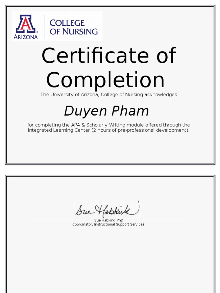 APA & Scholarly Writing Completion Certificate | PDF