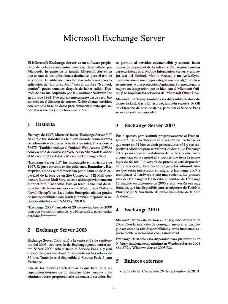 Historia y versiones de Exchange Server | PDF | Servidor Microsoft ...