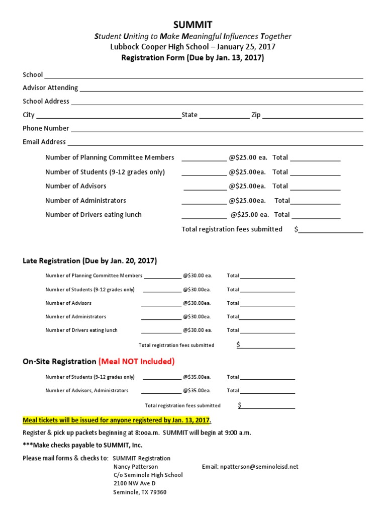 SUMMIT Registration Form 2017 | PDF